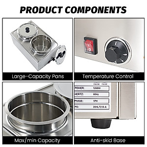 Commercial Food Warmer 2X8L Round Pot Steam Table Food Warmer Buffet Bain Marie with Temperature Control & Lids, Electric Soup Warmer for Catering and Restaurants - 120V, 1200W