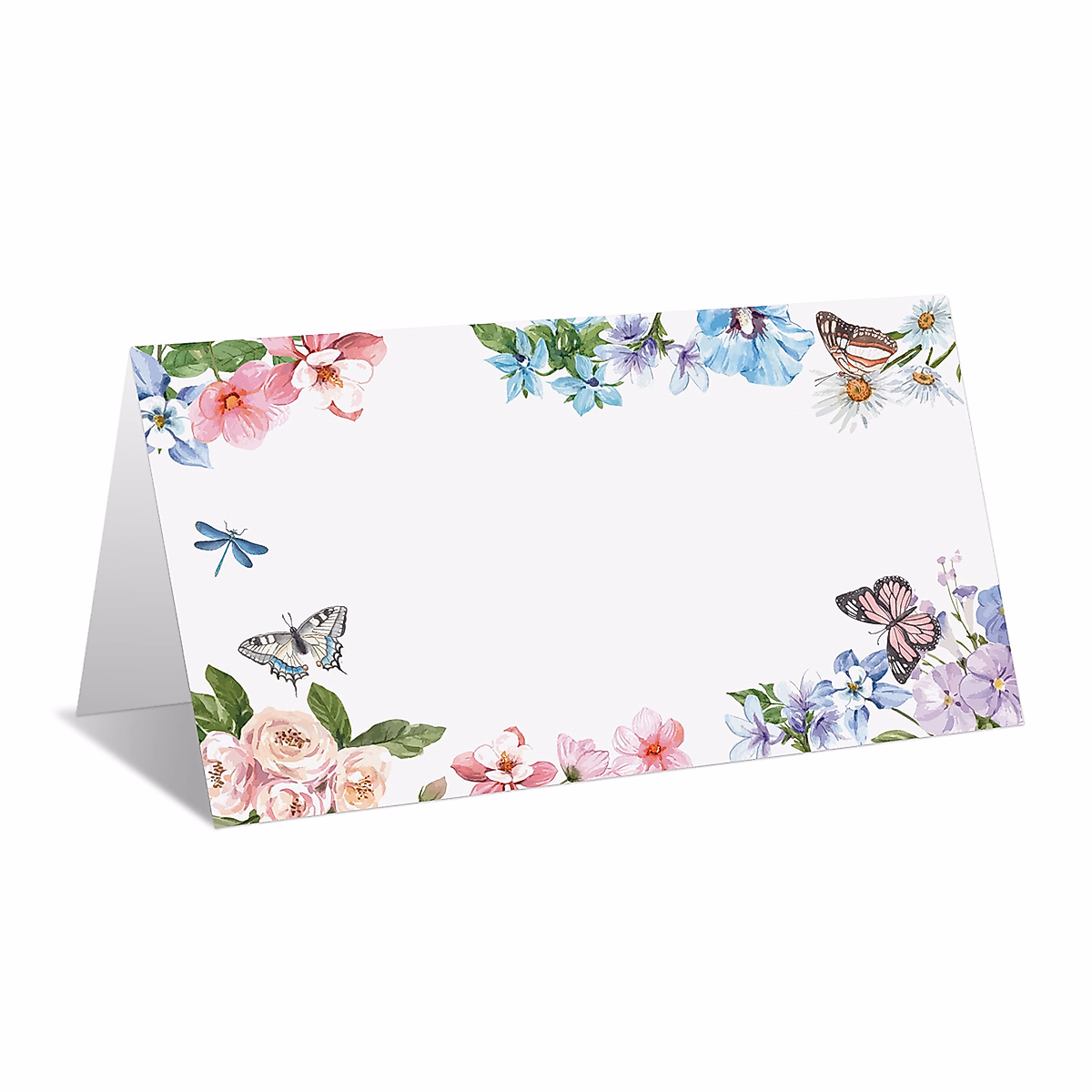 Place Cards for Butterfly Floral Party, Editable Name Place Cards, Seating Place Cards for Tables, Tent Style Cards for Wedding, Bride & Baby Shower, Easy Folding, Pack of 25 Escort Cards(B08)