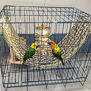 kathson Bird Seagrass Mat Parrot Grass Woven Hammock Parakeet Cuttlebone Chew Toys Trimming Cage Accessories Cockatiel Climbing Rope Ladder for Lovebird Conure Budgie,Cockatoo Supplies