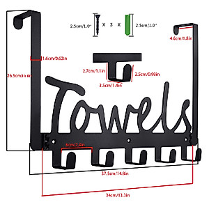 Over The Door Hooks Towel Rack Holder Heavy-Duty Organizer on Bathroom Cabinet Cupboard Door Hooks for Towel, Robe,Coat, Bag,Keys - 5 Hooks