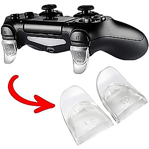 eXtremeRate Transparent Clear 2 Pairs L2 R2 Buttons Extention Trigger for PS4 Controller, Game Improvement Adjusters Extenders for PS4 Controller JDM-030