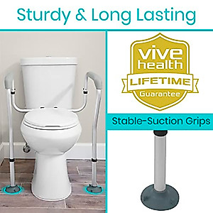 Vive Toilet Rail - Bathroom Safety Frame - Medical Railing Helper for Elderly, Handicap, Disabled, Seniors - Bariatric Assist Handrail Grab Bar - Adjustable Height, Padded Arms Fit Most Toilets