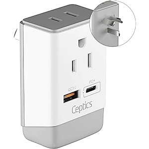 Ceptics Australia China New Zealand Power Plug Adapter, QC 3.0 & PD - Safe Dual USB & USB-C - 2 USA Socket for USA to Australian New Zealand Fiji Argentina, Type I AP-16 Fast Charging
