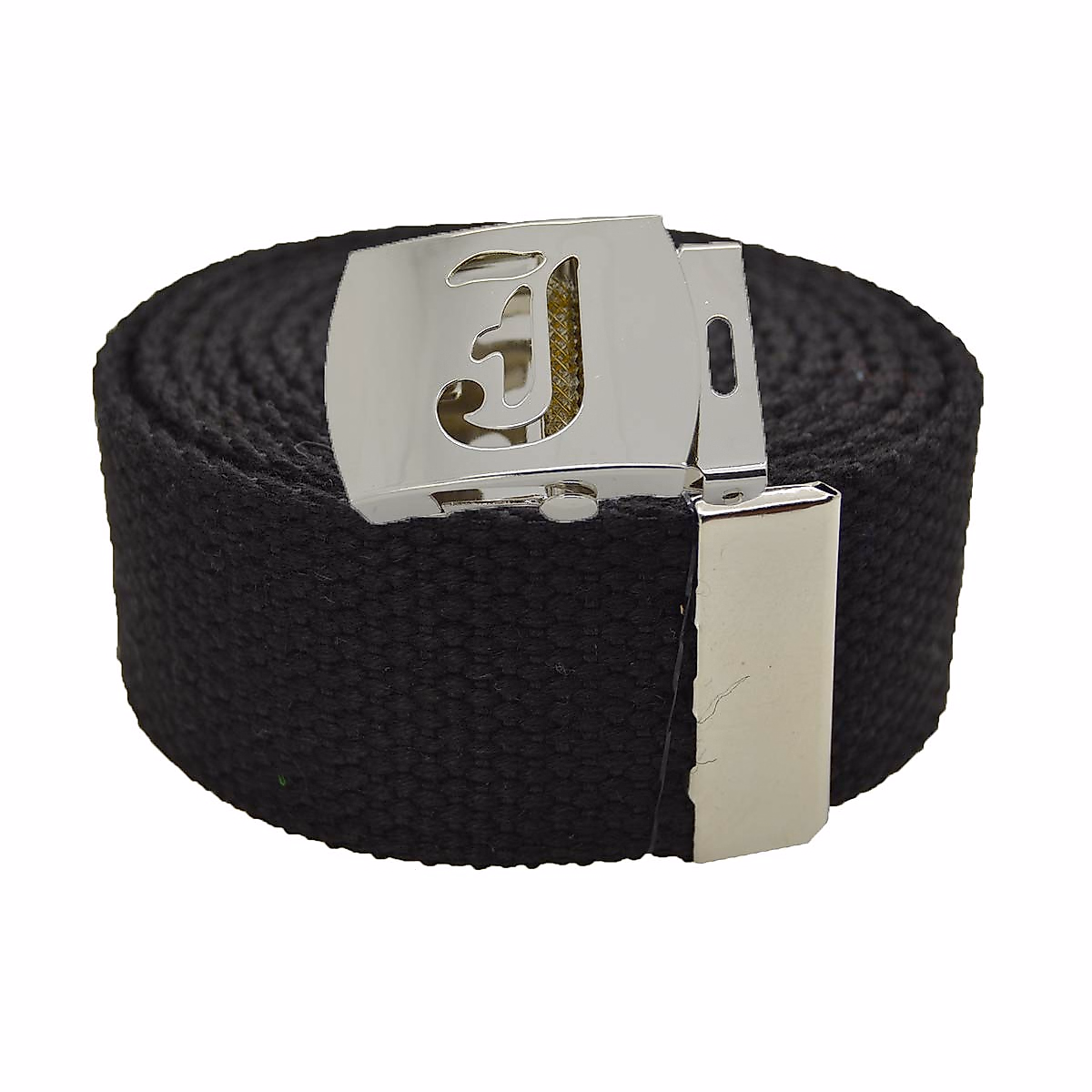 BodyJewelryOnline Old English Initial J Canvas Military Web Black Belt & Silver Buckle 60 Inch