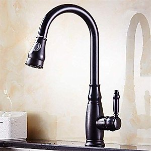 JVOZBZMWZ Kitchen Faucet Black Silver Ribbon Copper Ribbon Pulls Out Spray Head Bathroom Bath Faucet Basin Faucet Hot and Cold Mixer,Chromium Plating (Color : Black)