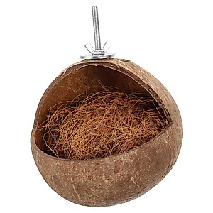 POPETPOP Coconuts Shell Birds Nest Natural Parrot Cage Nest Winter Warm House Hut Hanging Toy for Pet Parakeet Cockatiels Finch Hamster Rat
