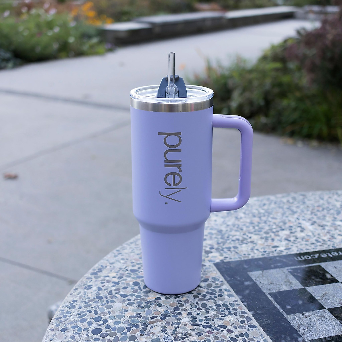 PURELY 40 oz Ceramic Lined Insulated Tumbler with Handle, Leak Resistant 2-way Lid and Straw, Ceramic Lined Travel Mug (Purple, 40oz)