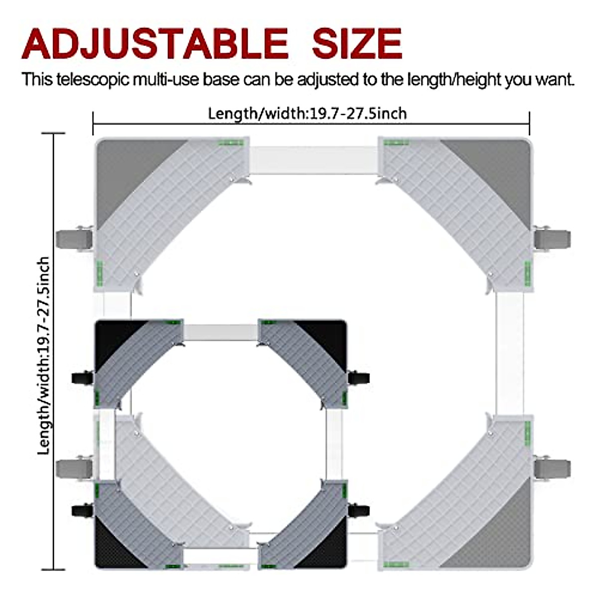HQO LOVL Fridge Stand Mobile Base with 8 Locking Wheels and 4 Strong Feet, 19.7”-27.5” Adjustable Furniture Dolly for Washer Dryer Washing Machine Stand Pedestal, Refrigerator Stand(KBN-14GRAY)