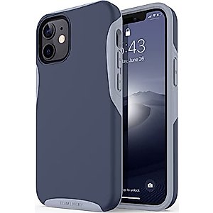 TEAM LUXURY Case Compatible with iPhone 12 Mini 5.4", Heavy Duty Shockproof Hybrid Protective Phone Cover (Dark Navy Blue/Gray)