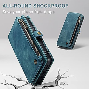 Defencase for iPhone 13 Pro Max Case, iPhone 13 Pro Max Case Wallet for Women Men, Durable PU Leather Magnetic Flip Lanyard Strap Wristlet Zipper Card Holder Phone Cases for iPhone 13 Pro Max, Blue