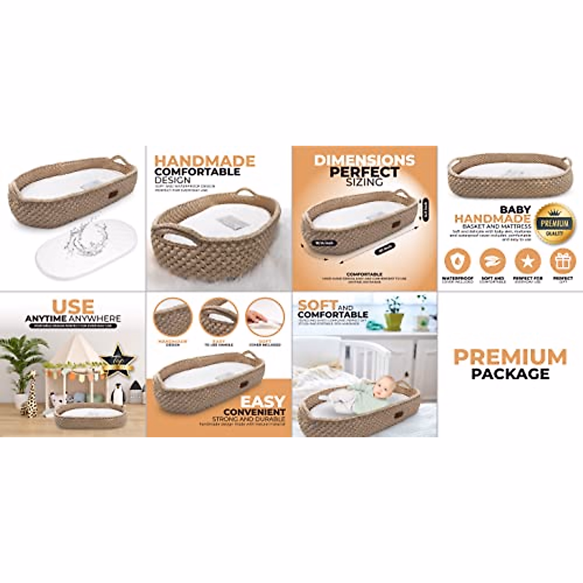 Handmade Baby Changing Basket with a Soft Changing Pad and Waterproof Cover, Cotton Moses Basket, Changing Table Topper for Dresser | Boho Bassinet, Boho Baby Changing Basket,Baby Lounger