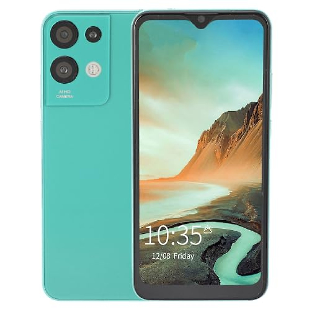 Smartphone, 6.1 Inch Drop Screen 3G Unlocked Cellphone 3GB ROM 32GB Facial Recognition Mobile Phone, 10 Core CPU Processor 5MP Front and 8MP Rear Camera 2800Mah Battery(Green)