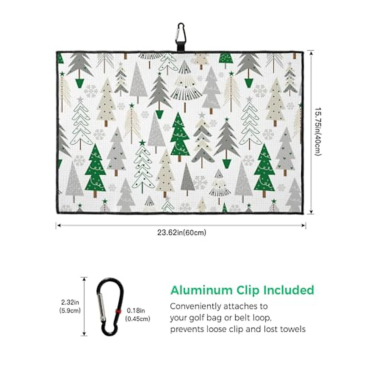Yun Nist Golf Towel Christmas Tree Xmas Snowflake White,Waffle Pattern Microfiber Club Cleaner Golf Towels with Carabiner Clip for Women Men Dad,Winter Cedar Seamless Golf Towel for Golf Bags,24x16in
