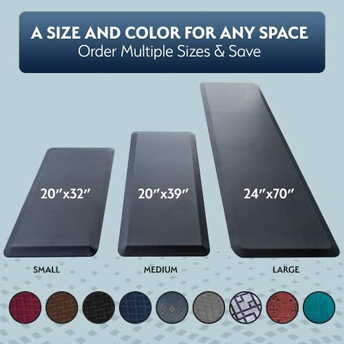 Sky Solutions Anti Fatigue Mat - 3/4" Cushioned Kitchen Rug and Standing Desk Mat & Garage - Non Slip, Waterproof and Stain Resistant (20" x 39", Black)