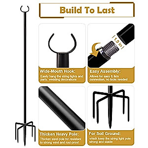 Derkniel 10 FT Outdoor String Light Pole Stand for Garden Lawn, Adjustable Globe Patio Light Post for Hanging Outside Decorate Lighting, 2 Packs