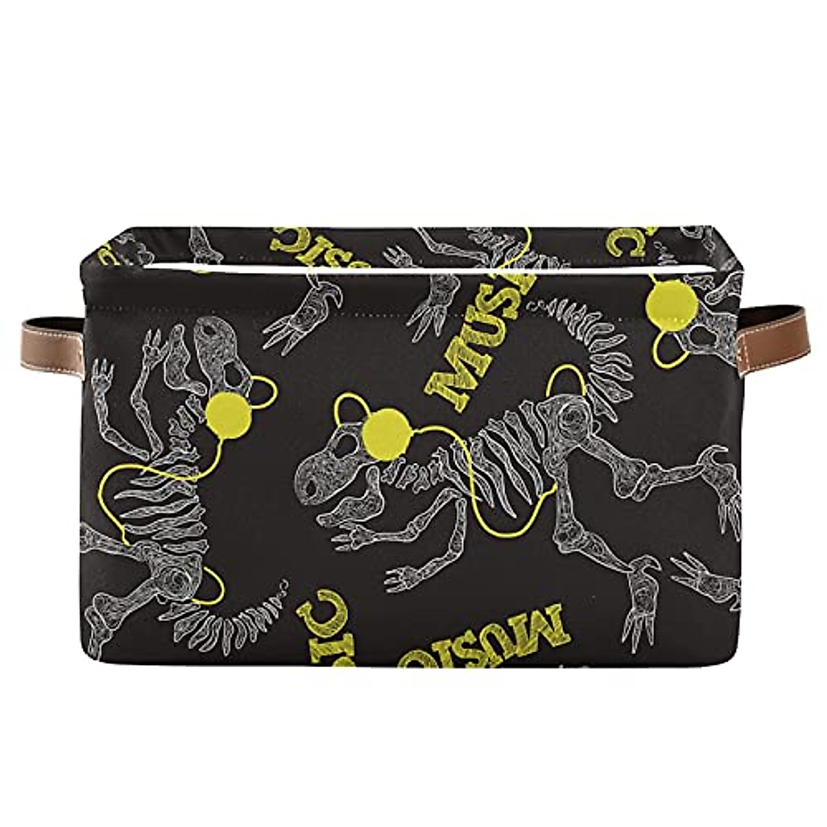 susiyo Large Foldable Storage Bin Funny Skeleton Dinosaur Fabric Storage Baskets Collapsible Decorative Baskets Organizing Basket Bin with PU Handles for Shelves Home Closet Bedroom Living Room-1Pack