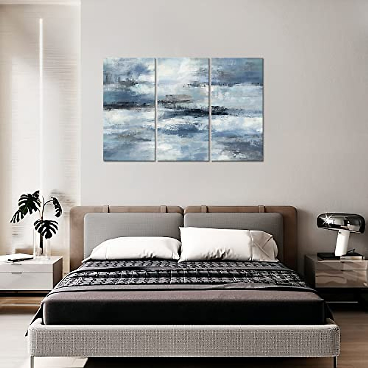 Blue and Grey Wall Art-Abstract Picture 3 Piece Canvas Print Wall Painting Modern Artwork Canvas Wall Art for Living Room Home Office Décor