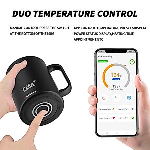 Temperature Control Smart Mug with Lid, 14oz, Self Heating, 1.5-hr Battery Life + Type-C Charging Coaster，APP or Manual Controlled, On/Off Time Preset by APP, Double Layers S.S, Gift-Packing