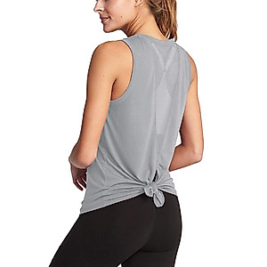Bestisun Workout Tank Tops for Women Tie Back Workout Tank Mesh Muscle Tank Mesh Athletic Gym Sports Yoga Shirts Gray XL