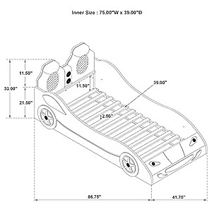 Coaster Home Furnishings Cruiser Contemporary Leatherette Upholstered Twin Size LED Car Bed Frame Platform Bed 33-inch Headboard Blue 400478