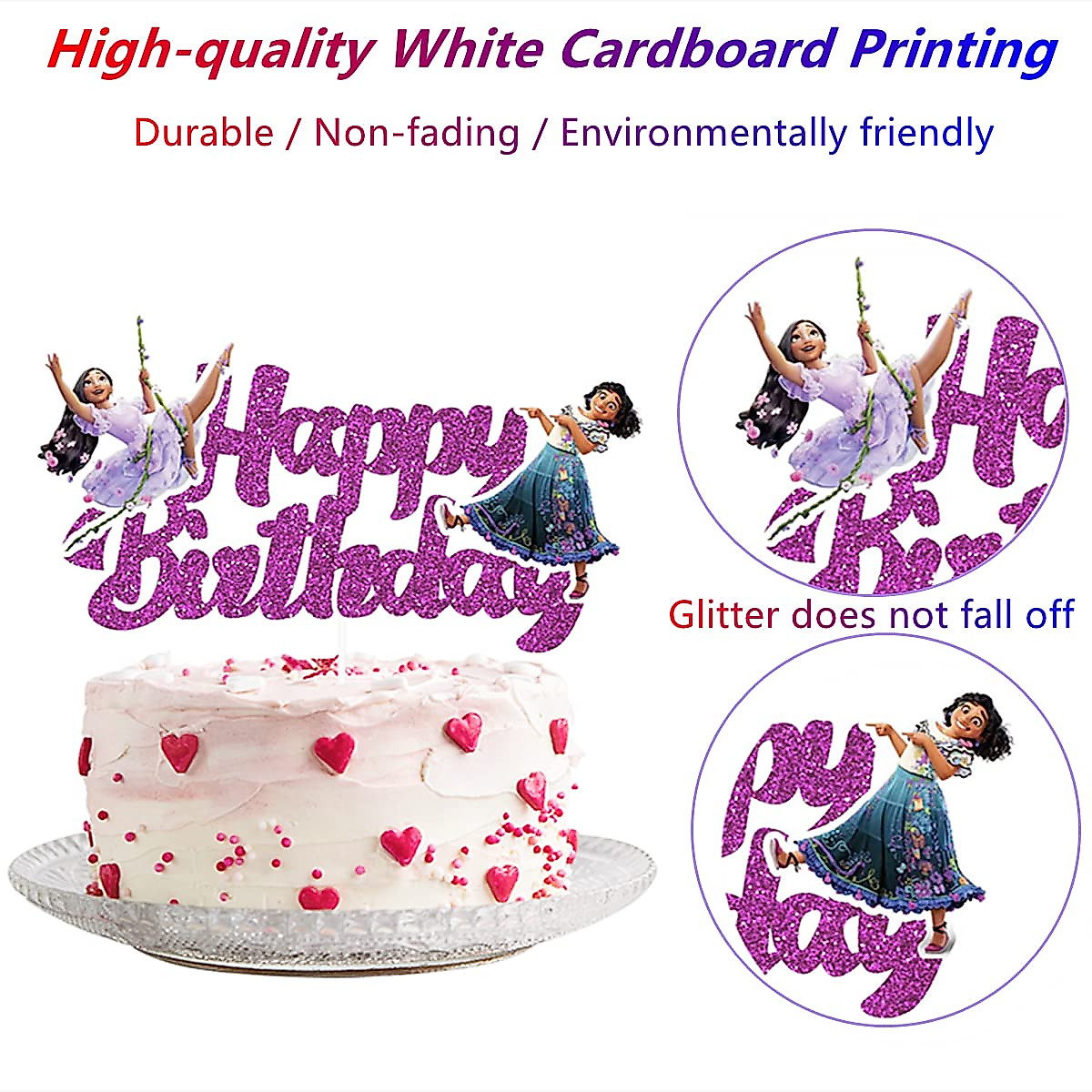 Magic Movie Cute Cartoon Theme Glitter Birthday Cake Topper, Encanto Cake Toppers, Encanto Cake and Cupcake Decorations for Birthday Party Decorations Party Supplies