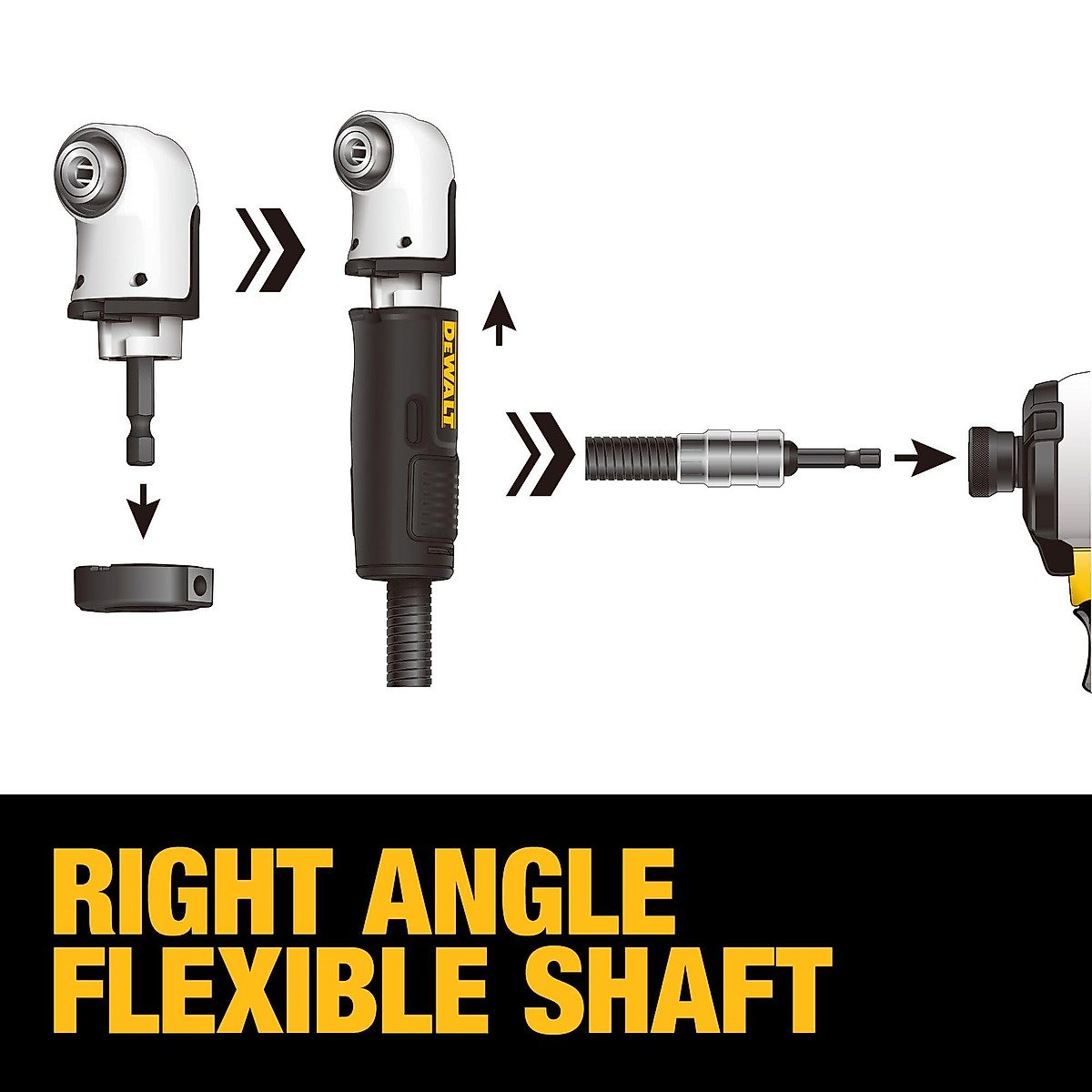 DEWALT Right Angle Drill Adaptor, FlexTorq, 4-in-1 System, Compact, Straight Flexible Shaft, 12-Inch (DWAMRASETFT)