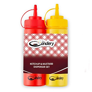 The Candery Hot Dog Accessories Set- Ketchup and Mustard Squeeze Bottles - for Carnivals, BBQs, Picnics, Concession Stands (Squeeze Bottles)