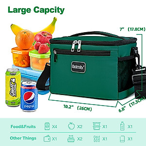 BEIMILY 2 Pack Insulated Lunch Bag Women Men,small Soft cooler Hand bags,Lunch Bag for Work,Leakproof Reusable Insulated Cooler Lunchbox with Adjustable Shoulder Strap(blackish green+yellow)