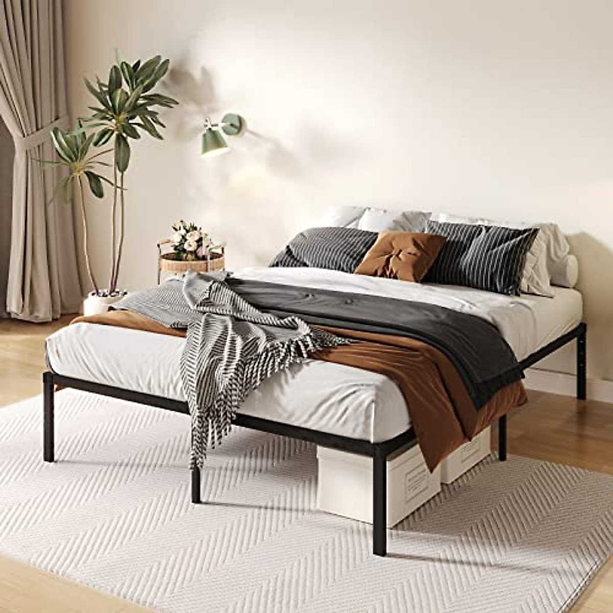 Kilyssa 18 Inch Tall California King Bed Frames,Heavy Duty Metal Platform Beds Frame No Box Spring Needed Steel Slats 3500lbs Bed Base Cal King Size,Noise-Free,Easy Assembly
