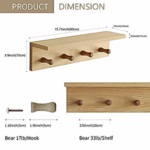 XAOHOME Wall Mount Coat Rack with Shelf, Sturdy Wooden Floating Shelf with Hooks Save Your Indoor Space, New Ingenious Fasteners Make The Wall Coat Hanger Easy to Install(Yellow)