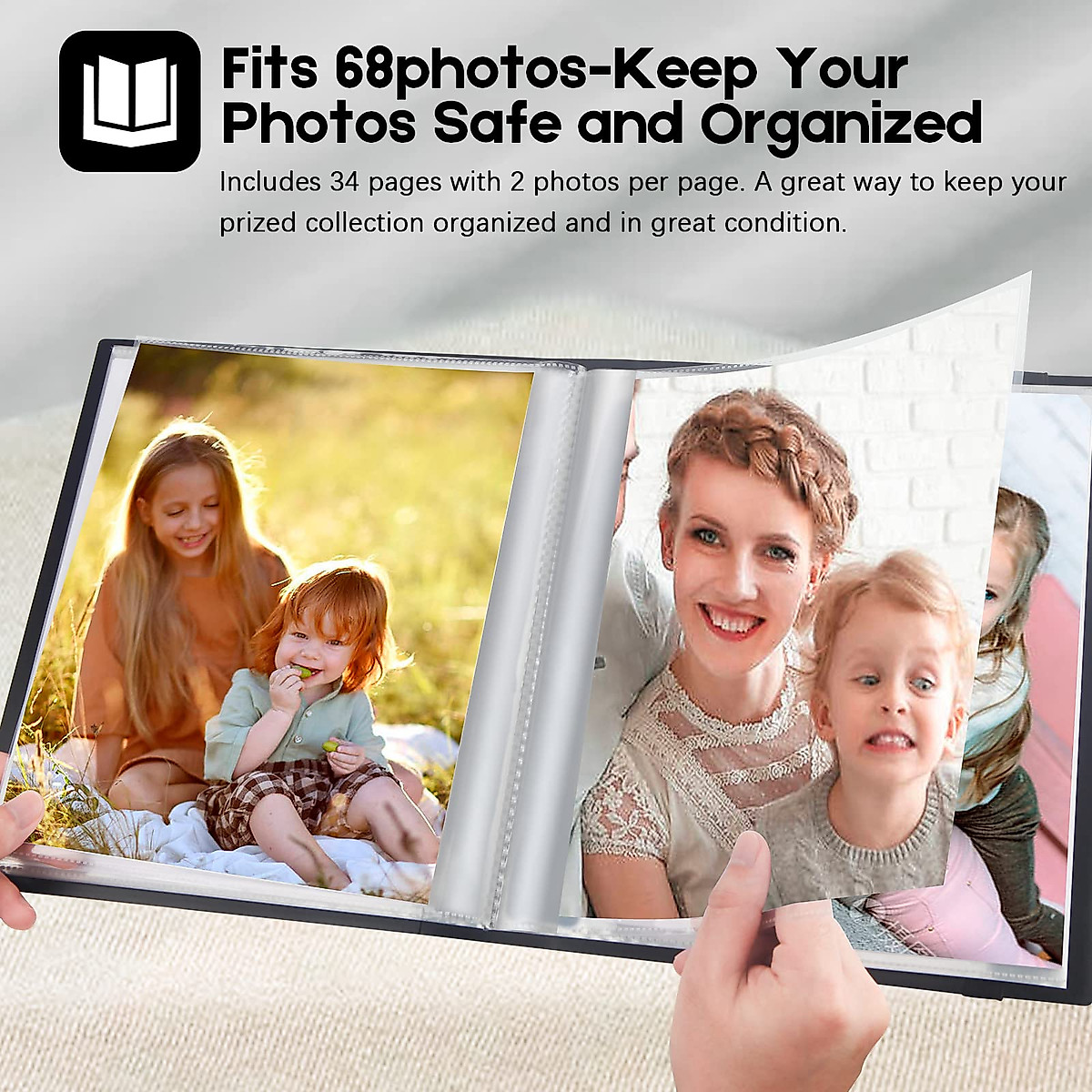 Photo Album 8x10, 8x10 Photo Album Book Holds 68 Photos, Art Portfolio Binder for 8 x 10 Pictures, Photo Albums for 8x10 Photos, 10x8 Sheet Protector Folder for Photos, Kids Artwork, Sketch (Black)