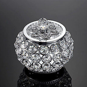 Hipiwe Crystal Jewelry Box with Glass Lid Small Trinket Organizer Mirrored Treasure Box Ring Holder Earrings Necklace Storage Box Keepsake Gift Box for Home Dresser Decor, Silver