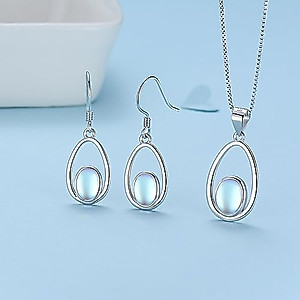 YZSFMZGE Moonstone 925 Sterling Silver Earring And Necklace Jewelry Set For Women Moonstone Jewelry Sets for Women Girls Gifts