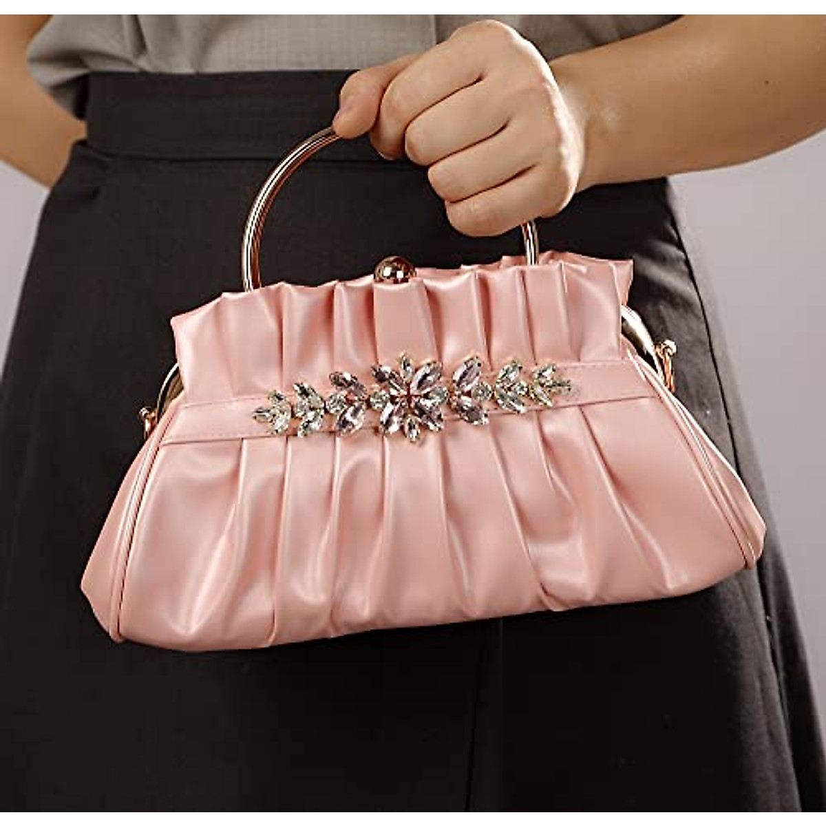 Sither Small Color Handbag Purses for Women Leather Handbag Purses with Crystal Clutch Purses Shoulder Chain Bags for Daily Party Prom Christmas Gift (pink)