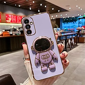 AIGOMARA 6D Plating Astronaut Hidden Stand Case Cover for Samsung Galaxy A14 5G Women Astronaut Folding Bracket Kickstand iPhone Case with Camera Protector Soft TPU Shockproof Bumper - Purple