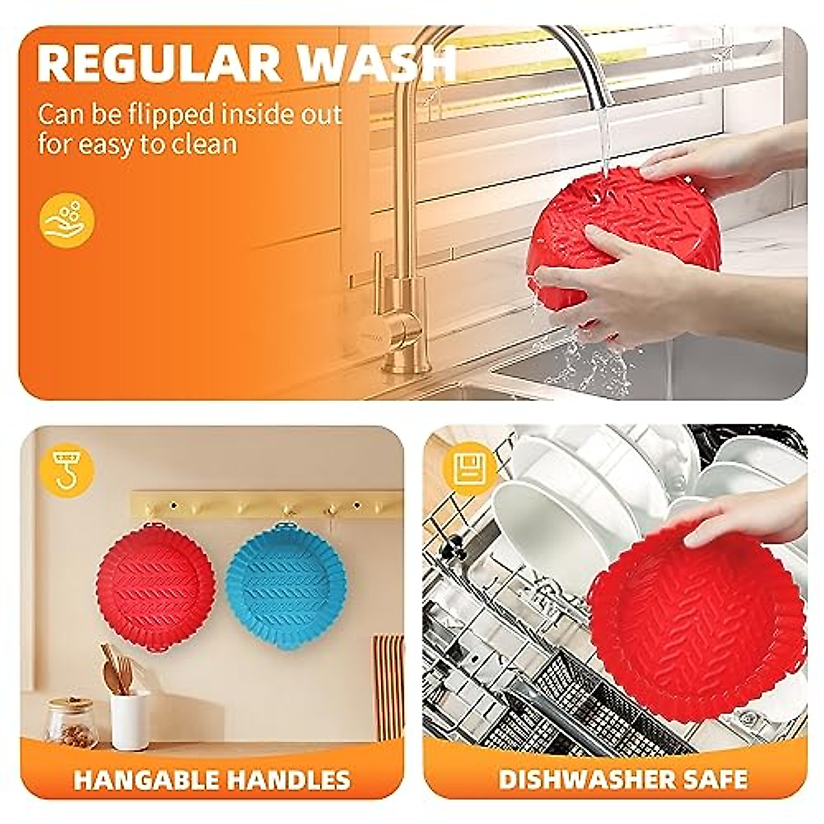 Mooues 2 Pack Reusable Air Fryer Silicone Liners, Non Stick & Easy Clean, Fits 3-7QT Air Fryers, Food Grade Silicone