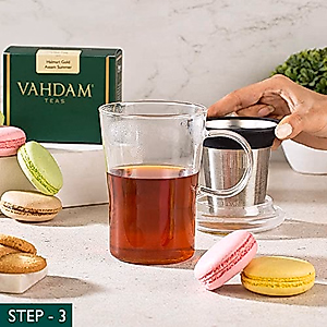VAHDAM, Sparkle-Glass , 16 oz , Tea Cup with Infuser and Lid , Scratch Resistant, Microwave Safe Tea Steeper, Tea Mug with Lid , tea infuser Mug, Loose Leaf