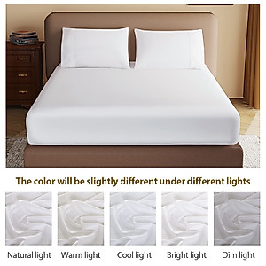 100% Egyptian Cotton Fitted Sheet Queen Size White, 600 Thread Count, 8-16" Deep Pocket Sheet, Soft & Elastic Sateen Weave Bottom Sheet for Hotel & Home, (White, 1 Pack Fitted Sheet Only, Queen)