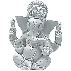 Bellaa 23743 Ganesha Statue Hindu God Lord Ganapati Idol Blessing God Outdoor Sculpture Home Decoration Good Luck Success Gift 5 inch Pure White