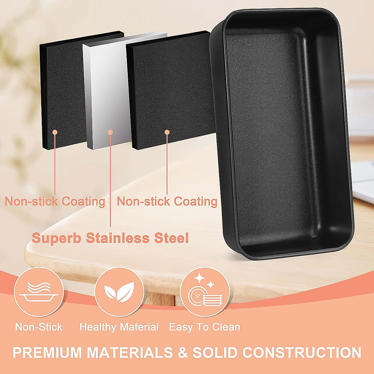 Herogo Non-Stick Loaf Pan Set of 2, Stainless Steel Rectangle Bread Loaf Pans for Homemade Bread, 9 x 5 Inch Black Meatloaf Bakeware for Baking Lasagna Brownie, Oven Safe