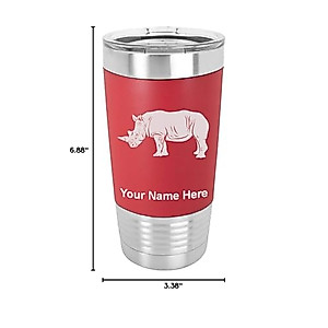 LaserGram 20oz Vacuum Insulated Tumbler Mug, Rhinoceros, Personalized Engraving Included (Silicone Grip, Red)