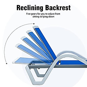 domi outdoor living Patio Chaise Lounge Adjustable Aluminum Pool Lounge Chairs with Arm All Weather Pool Chairs for Outside,in-Pool,Lawn (Blue)