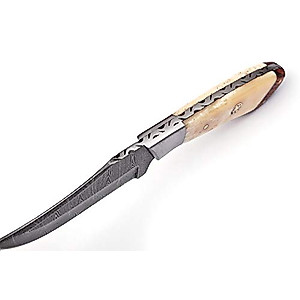 Bushcraft Knife- Handmade Hunting Knife Skinning Knife Camping Knife Overall 8'' Damascus Steel Fixed Blade Knives Best Edc Knife Bone Handle With Sheath