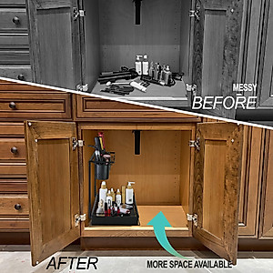 Kamsea Hair Tool Organizer For Bathroom Under Sink for Hair Dryer, Flat Irons, Curling Wands, Hair Straighteners – 2-in-1 Cosmetic Storage with Pull-Out Tray [2 Mats]