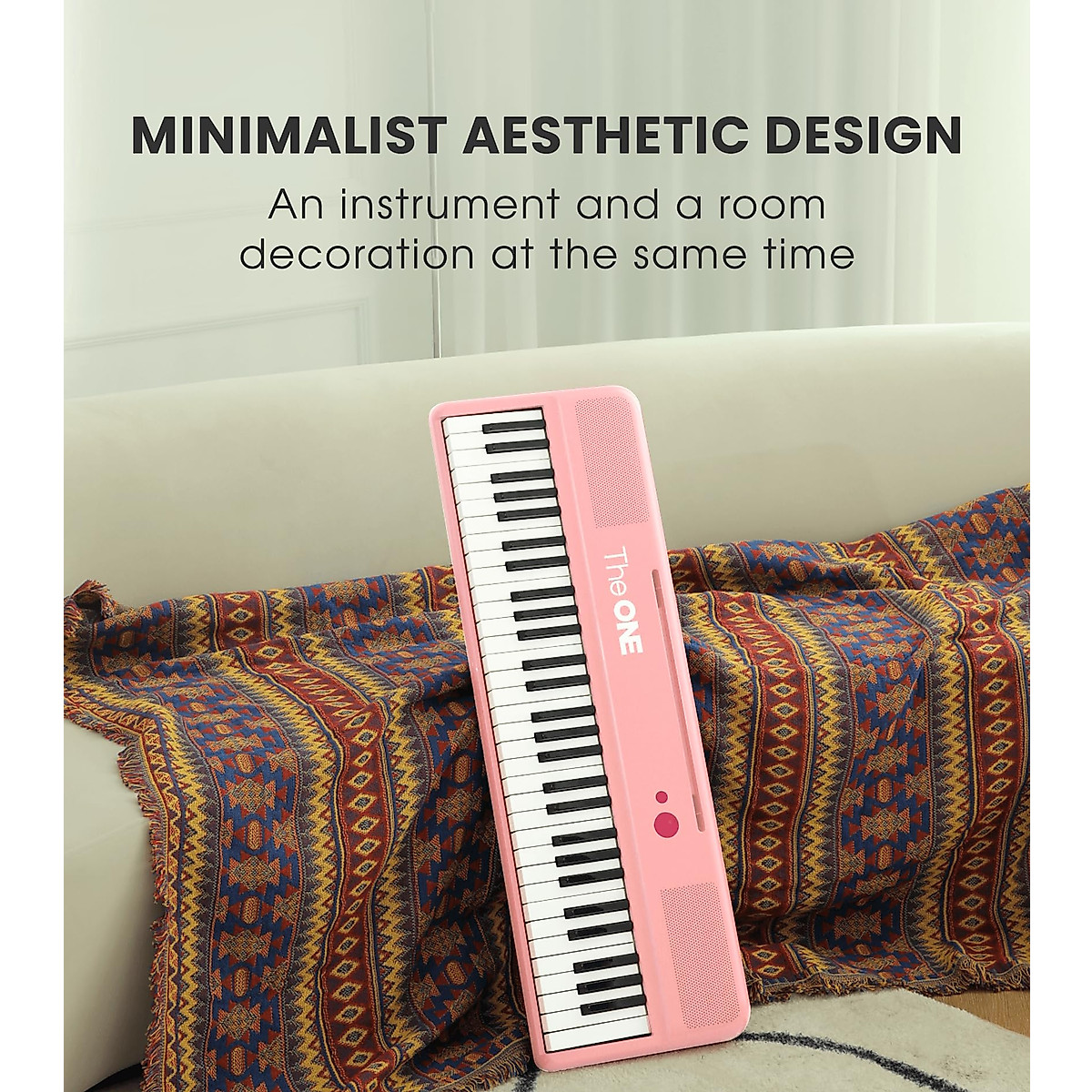 The ONE Smart Keyboard COLOR 61 Lighted Keys Piano Keyboard, Digital Piano for Beginners with 256 Tones, 64 Polyphony, Built-in LED Lights and Free Apps (Pink)