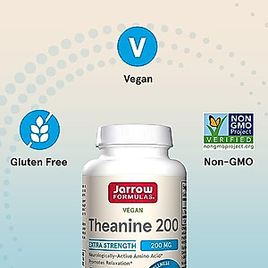 Jarrow Formulas Extra Strength Theanine 200 mg, Dietary Supplement That Promotes Relaxation, Amino Acid Supplement for Relaxation Support, 60 Veggie Capsules, 60 Day Supply