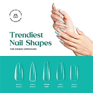 Beetles Gel Nail Kit Easy Nail Extension Set 5 In 1 Nail Glue Gel Base Coat with Pre shaped Long Coffin Soft Gel Nail Tips and Led Nail Lamp Acrylic Nail Clipper for Nail Art Diy Home Manicure