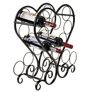 MyGift Metal Wine Bottle Rack, Tabletop 12-Bottle Wine Rack Holder with Heart Shaped Scrollwork Design