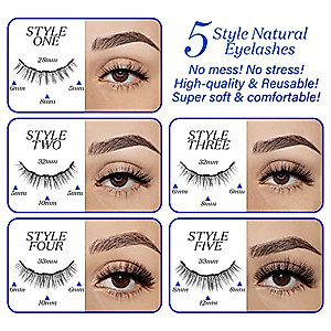 VESHELY Natural Magnetic Eyelashes with Eyeliner Kit,5 Pairs Short Small Magnetic Eyelashes Natural Look and 2 Tubes Magnetic Eyeliner Waterproof,3D False Fake Lashes Magnetic Reusable-No Glue Needed