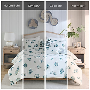Harbor House 100% Cotton Duvet Cover, Seashells Duvet Cover Set – Light Weight Bed Comforter Covers, Beach House Blue Ivory Full/Queen (90"x90") 3 Piece